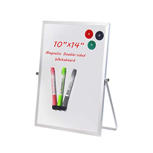 WEWLINE Small Dry Erase Board Desktop White Board Magnetic 10" x 14" Mini Dual-Sided Whiteboard Easel 360°Rotation,Home Children's Whiteboard for Training and Office Meeting