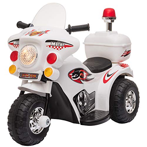 Aosom 6V Kids Motorcycle Dirt Bike Electric Battery-Powered Ride-On Toy Off-Road Street Bike with Music & Horn Buttons, Stable 3-Wheel Design, & Rear Storage Space, White