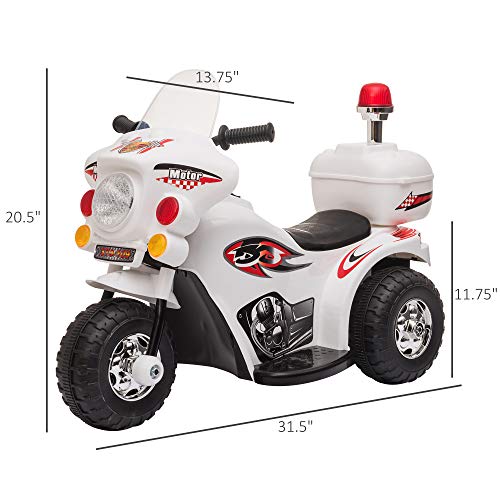 Aosom 6V Kids Motorcycle Dirt Bike Electric Battery-Powered Ride-On Toy Off-Road Street Bike with Music & Horn Buttons, Stable 3-Wheel Design, & Rear Storage Space, White