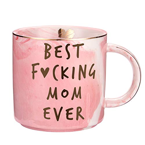 Hendson Mom Gifts, Mothers Day Gifts for Women - Best Mom Ever - Funny Mom Birthday Gift Ideas, New Mom, Pregnancy Congratulations Gifts for First Time Moms - Pink Marble Mug, 11.5oz Coffee Cup