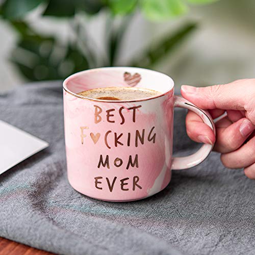 Hendson Mom Gifts, Mothers Day Gifts for Women - Best Mom Ever - Funny Mom Birthday Gift Ideas, New Mom, Pregnancy Congratulations Gifts for First Time Moms - Pink Marble Mug, 11.5oz Coffee Cup