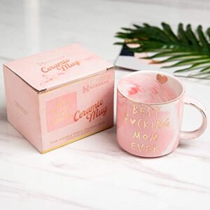 Hendson Mom Gifts, Mothers Day Gifts for Women - Best Mom Ever - Funny Mom Birthday Gift Ideas, New Mom, Pregnancy Congratulations Gifts for First Time Moms - Pink Marble Mug, 11.5oz Coffee Cup