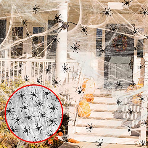 Spider Web, SKYLA&SKYLER 1200 sqft Fake Spider Webs with 60 Extra Spiders Indoor & Outdoor Spooky Spider Webbing for Halloween Decorations, Cosplay Prop Party and Ghost House Decoration