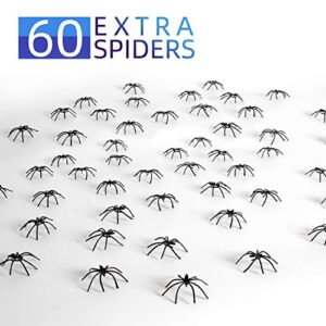 Spider Web, SKYLA&SKYLER 1200 sqft Fake Spider Webs with 60 Extra Spiders Indoor & Outdoor Spooky Spider Webbing for Halloween Decorations, Cosplay Prop Party and Ghost House Decoration