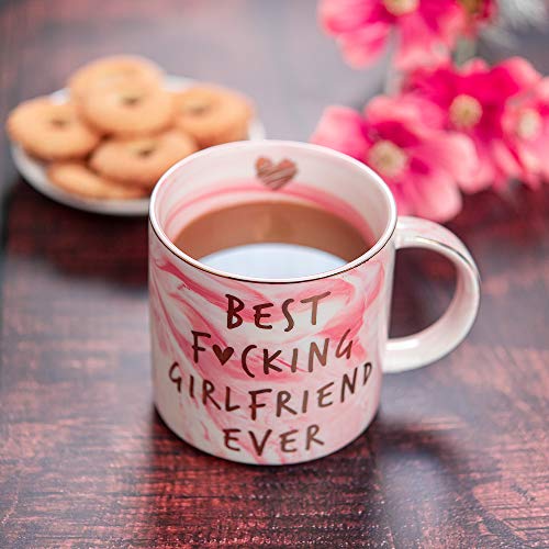 Hendson Girlfriend Birthday, Anniversary, Romantic Gift - Best Girlfriend Ever - Funny Cute Couple Birthday Gifts Ideas for Girlfriend, Her, Couples - Pink Marble Mug, Ceramic 11.5oz Coffee Cup