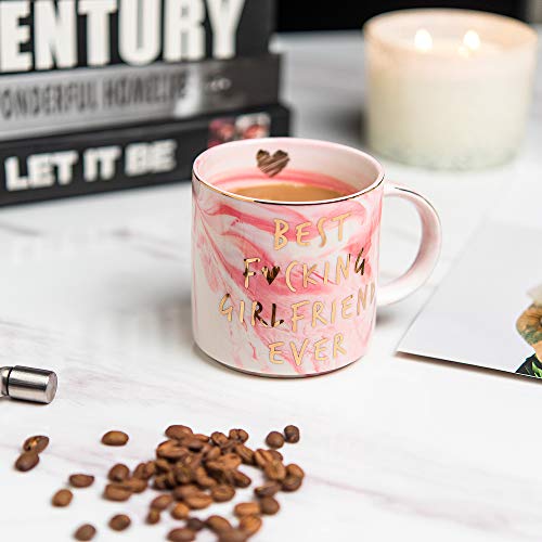 Hendson Girlfriend Birthday, Anniversary, Romantic Gift - Best Girlfriend Ever - Funny Cute Couple Birthday Gifts Ideas for Girlfriend, Her, Couples - Pink Marble Mug, Ceramic 11.5oz Coffee Cup