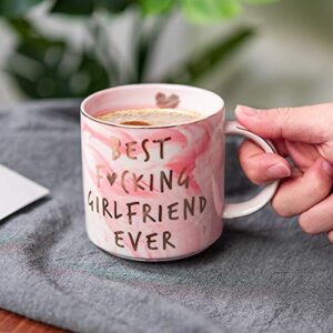 Hendson Girlfriend Birthday, Anniversary, Romantic Gift - Best Girlfriend Ever - Funny Cute Couple Birthday Gifts Ideas for Girlfriend, Her, Couples - Pink Marble Mug, Ceramic 11.5oz Coffee Cup