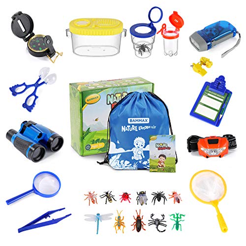 BAMMAX Outdoor Explorer Kit, Kids Adventure Kit with Binoculars, Flashlight, Compass, Magnifying Glass, Educational Nature Exploration Toys Kids Gift for Boys & Girls Age 3-12 Year Old Camping Hiking