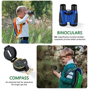 BAMMAX Outdoor Explorer Kit, Kids Adventure Kit with Binoculars, Flashlight, Compass, Magnifying Glass, Educational Nature Exploration Toys Kids Gift for Boys & Girls Age 3-12 Year Old Camping Hiking