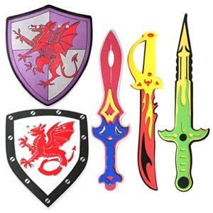 mlcnles foam sword shield weapons toy for kids - 5 pack soft foam swords toys shields for ninja warrior pretend play, assorted medieval combat costume role play accessories for kids party favors