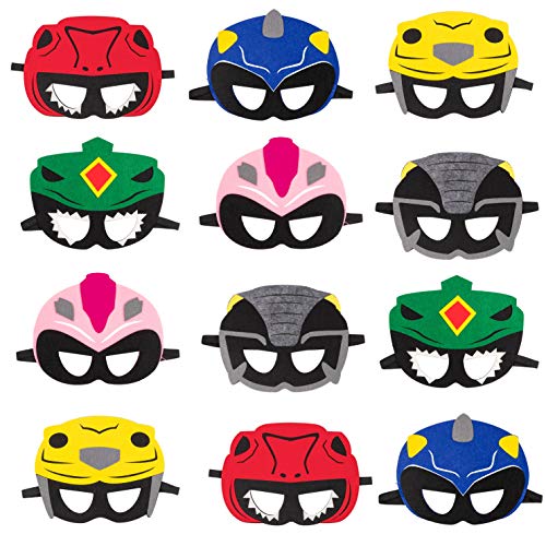 Haooryx 12Pcs Power Hero Theme Party Masks, Dress Up Costumes Party Decor Supplies US Rangers Ninja Steel Halloween Pretend Play Accessories Photo Booth Prop for Baby Shower Kids Birthday Favors