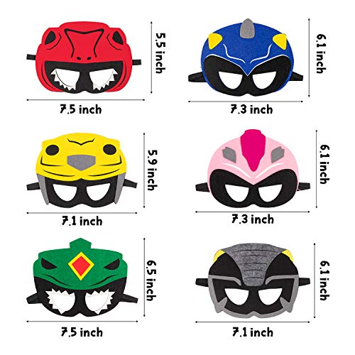 Haooryx 12Pcs Power Hero Theme Party Masks, Dress Up Costumes Party Decor Supplies US Rangers Ninja Steel Halloween Pretend Play Accessories Photo Booth Prop for Baby Shower Kids Birthday Favors