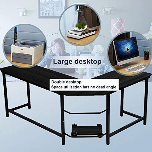 Modern L-Shaped Desk Corner Computer Desk, Large Work Space PC Latop Study Table Gaming Desk Workstation Home Office Wood & Metal (Black)