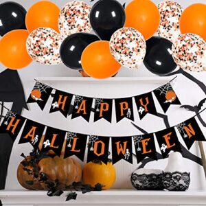 Doumeny Halloween Hanging Swirl Decorations Happy Halloween Banner Bunting Garland Flag Halloween Hanging Foil Swirls with Halloween Balloons for Halloween Party Decor Home Ceiling Doorway Decor