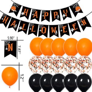 Doumeny Halloween Hanging Swirl Decorations Happy Halloween Banner Bunting Garland Flag Halloween Hanging Foil Swirls with Halloween Balloons for Halloween Party Decor Home Ceiling Doorway Decor