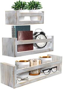 sorbus floating shelves - rustic floating book shelves wall mount wooden hanging ledge storage shelf organizer for kids room baby nursery decor, living room playroom, bathroom, bedroom etc, set of 3