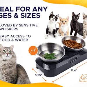 KatSupreme Tilted Cat Food Bowls - Raised Cat Food Bowls, Anti Vomiting Cat Bowl Set, Stainless Steel Cat Bowls with Stand, Orthopedic Cat Bowl, Elevated Cat Bowls Set