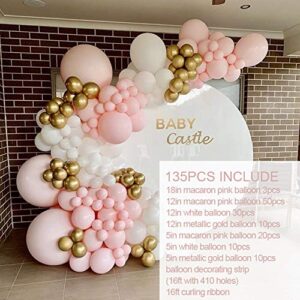 Macaron Pink Balloon Metallic Gold Balloon Ivory White Balloon 133Pcs-Balloon Arch Garland Kit for Baby Shower,Wine Party,Fiesta,Birthday,Wedding,Christmas,Reception and Engagement