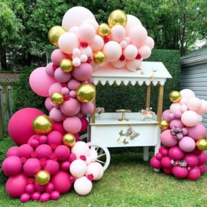 rose red and pink balloon arch garland kit-macaron rose red balloon pink balloon metallic gold balloon 134pcs for birthday,party,fiesta,christmas,wedding,baby shower and engagement