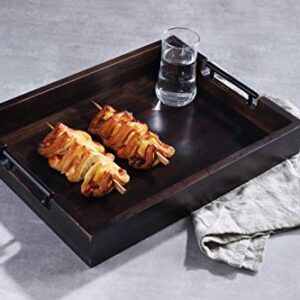 Ottoman Tray, 16.5x12.5 Acacia Wood Serving Tray with Black Metal Handles, Great for Ottoman Tray, Food Tray, Breakfast Tray, Eating Tray…