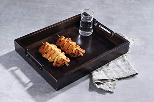 Ottoman Tray, 16.5x12.5 Acacia Wood Serving Tray with Black Metal Handles, Great for Ottoman Tray, Food Tray, Breakfast Tray, Eating Tray…