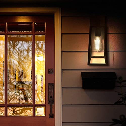 Maxxima LED Outdoor Wall Light Fixture, Black w/Clear Glass, 800 Lumens, 2700K Warm White ST19 Edison Bulb Included, Exterior Wall Sconce, Waterproof Outside Wall Lantern, Doorway, Garage