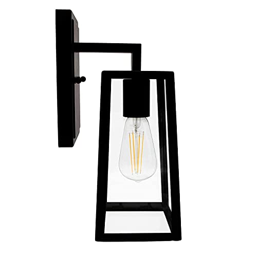 Maxxima LED Outdoor Wall Light Fixture, Black w/Clear Glass, 800 Lumens, 2700K Warm White ST19 Edison Bulb Included, Exterior Wall Sconce, Waterproof Outside Wall Lantern, Doorway, Garage