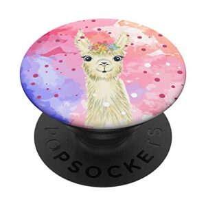 cute watercolor tie dye colorful dots llama popsockets popgrip: swappable grip for phones & tablets