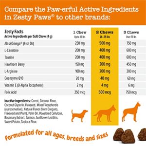 Zesty Paws Cardiovascular Soft Chews for Dogs - with Antioxidants and AlaskOmega Fish Oil with Omega 3 Fatty Acids - Plus CoQ10, Taurine & L Carnitine for Dog Heart Health - 90 Count