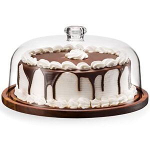 godinger cake stand, cake plate server platter with dome, acacia wood and shaterproof acrylic lid