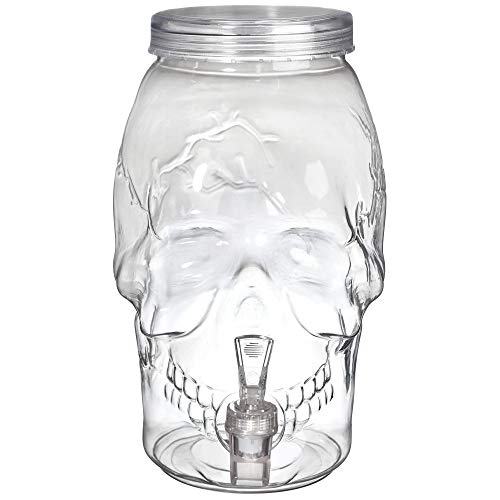 Spooky Skull Clear Plastic Drink Dispenser - 1 Gallon (1 Count) Unique & Eye-Catching Design Durable & Leak-Proof - Perfect For Halloween & Themed Events