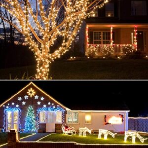 [Remote and Timer] 33FT 100 LED Christmas Lights Battery Operated, Outdoor Christmas Tree String Fairy Lights Green Wire with 8 Modes IP65 Waterproof for Garden, Party, Wedding Decoration (Warm White)