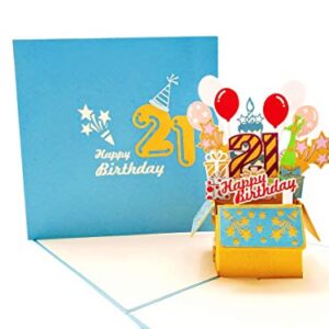 iGifts And Cards Happy 21st Blue Birthday Party Box 3D Pop Up Greeting Card - Awesome Twenty-one, Cute, Congrats, Unique, Celebration, Feliz Cumpleaños, Balloons, Gift, Presents