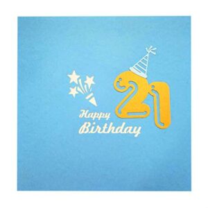 iGifts And Cards Happy 21st Blue Birthday Party Box 3D Pop Up Greeting Card - Awesome Twenty-one, Cute, Congrats, Unique, Celebration, Feliz Cumpleaños, Balloons, Gift, Presents