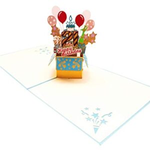 iGifts And Cards Happy 21st Blue Birthday Party Box 3D Pop Up Greeting Card - Awesome Twenty-one, Cute, Congrats, Unique, Celebration, Feliz Cumpleaños, Balloons, Gift, Presents