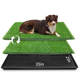 loobani 35in x 23in extra large grass porch potty tray, 2-pack replacement artificial grass puppy training pads, quickly absorbency portable dog patio potty for balcony/apartment use