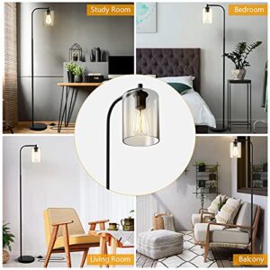 Tangkula Floor Lamp with Hanging Glass Shade, Modern Tall Pole Lamp with E26 Base & Foot Switch, Industrial Standing Tall Lighting for Home Office (Bulb Not Included) (Black)