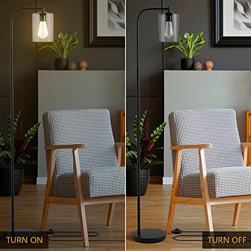 Tangkula Floor Lamp with Hanging Glass Shade, Modern Tall Pole Lamp with E26 Base & Foot Switch, Industrial Standing Tall Lighting for Home Office (Bulb Not Included) (Black)