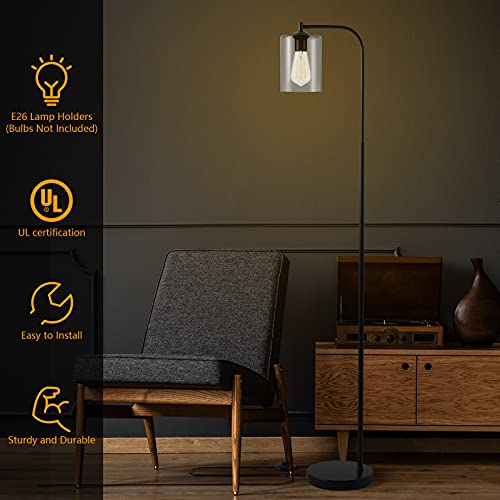 Tangkula Floor Lamp with Hanging Glass Shade, Modern Tall Pole Lamp with E26 Base & Foot Switch, Industrial Standing Tall Lighting for Home Office (Bulb Not Included) (Black)