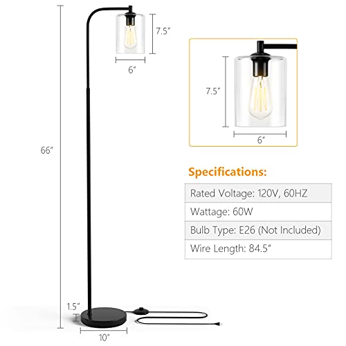 Tangkula Floor Lamp with Hanging Glass Shade, Modern Tall Pole Lamp with E26 Base & Foot Switch, Industrial Standing Tall Lighting for Home Office (Bulb Not Included) (Black)