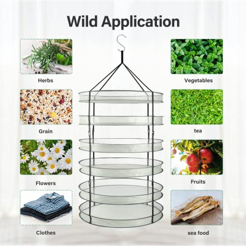 iPower GLDRYRD3L6V1 3ft 6 Layers Collapsible Breathable Mesh Herb Drying Rack for Buds & Hydroponic Plants with Sturdy Support, Heavy Duty Hang Dryer Net