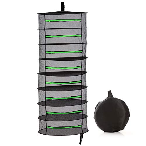 Herb Drying Rack Hanging 8 Tier 2ft Black Mesh Dryer Dry Net with Zipper Hydroponics