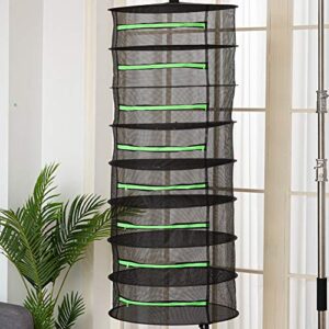 Herb Drying Rack Hanging 8 Tier 2ft Black Mesh Dryer Dry Net with Zipper Hydroponics