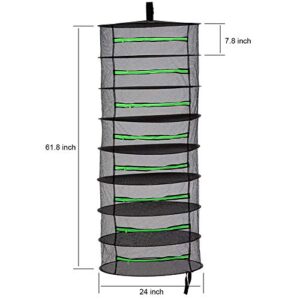 Herb Drying Rack Hanging 8 Tier 2ft Black Mesh Dryer Dry Net with Zipper Hydroponics