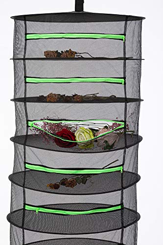 Herb Drying Rack Hanging 8 Tier 2ft Black Mesh Dryer Dry Net with Zipper Hydroponics