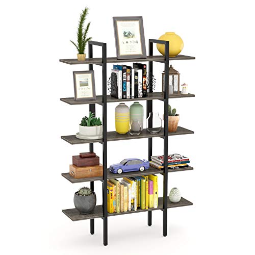 Teraves 5-Tier Bookshelf Wood Bookcase with Metal Frame Book Shelf Organizer Storage Display Shelves Russtic Wood and Metal Shelving Unit (Boak)