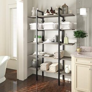 Teraves 5-Tier Bookshelf Wood Bookcase with Metal Frame Book Shelf Organizer Storage Display Shelves Russtic Wood and Metal Shelving Unit (Boak)