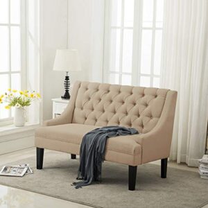 Tongli 50" Small Modern Loveseat Settee Sofa Linen Fabric 2-Seat Sofa Couch Tufted Love Seat Dining Bench with Back Upholstered Banquette Sofas for Living Room Bedroom Small Space Entryway Tan