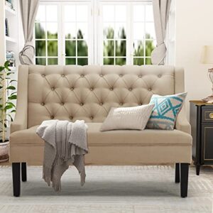 Tongli 50" Small Modern Loveseat Settee Sofa Linen Fabric 2-Seat Sofa Couch Tufted Love Seat Dining Bench with Back Upholstered Banquette Sofas for Living Room Bedroom Small Space Entryway Tan