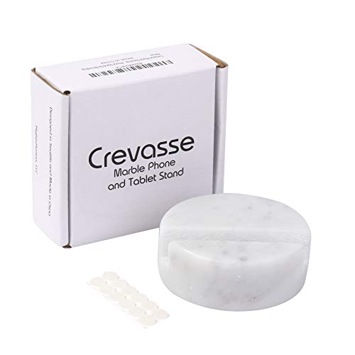 Crevasse Phone Stand by HigherHuman – Premium Carrara Marble Cell Phone Holder for Cellphone or Tablet on Your Desk, Counter, Table or Nightstand. Luxurious Solid Real Stone Phone Stand for Recording